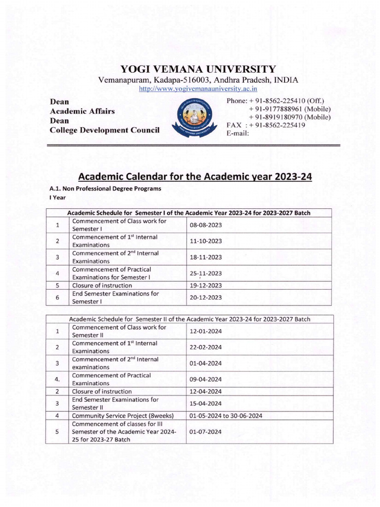 Academic Calander 2023-24 Aa CDC | PDF
