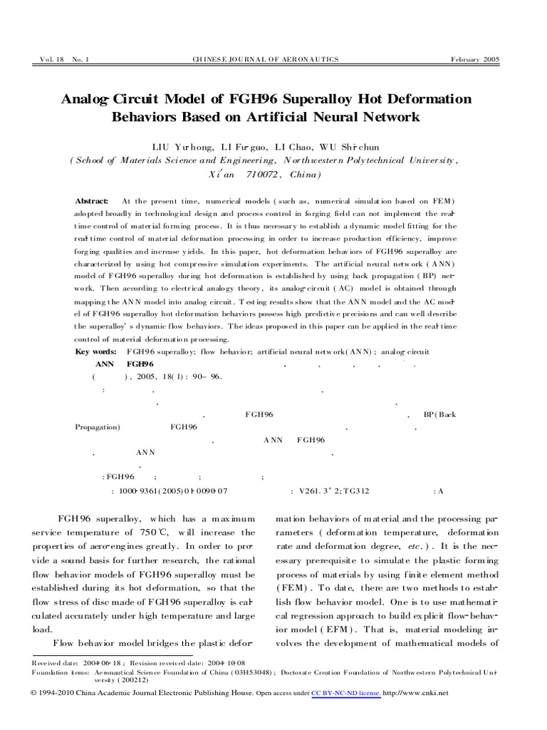 Analog Circuit Model of FGH96 Superalloy Hot Deformati - 2005 - Chinese Journal | PDF ...