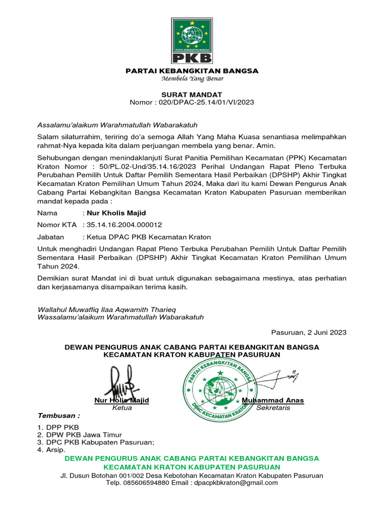 20 Surat Mandat PKB | PDF