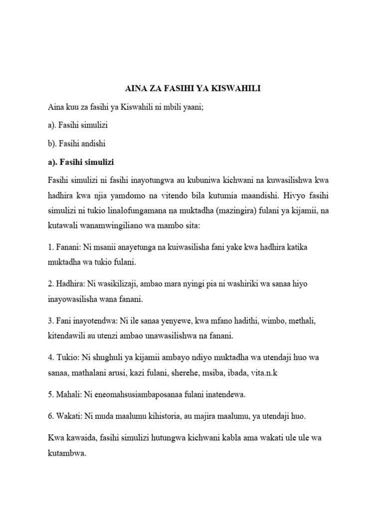 Aina Za Fasihi | PDF