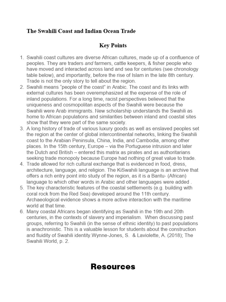 Swahili Coast: Trade & Culture Insights | PDF | Swahili Language ...