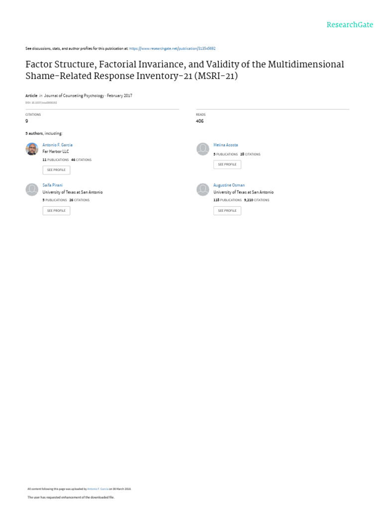 Factor Structure Factorial Invariance and Validity | PDF | Shame | Self Harm