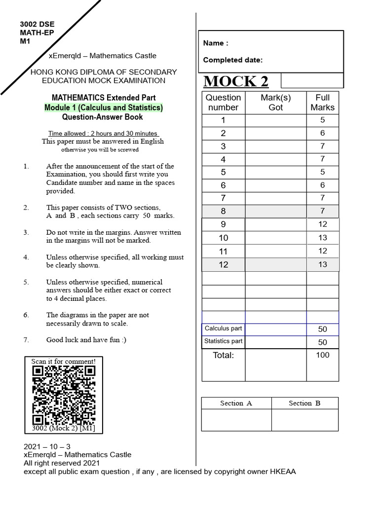M1 Mock 2 3002 Pdf Mathematics