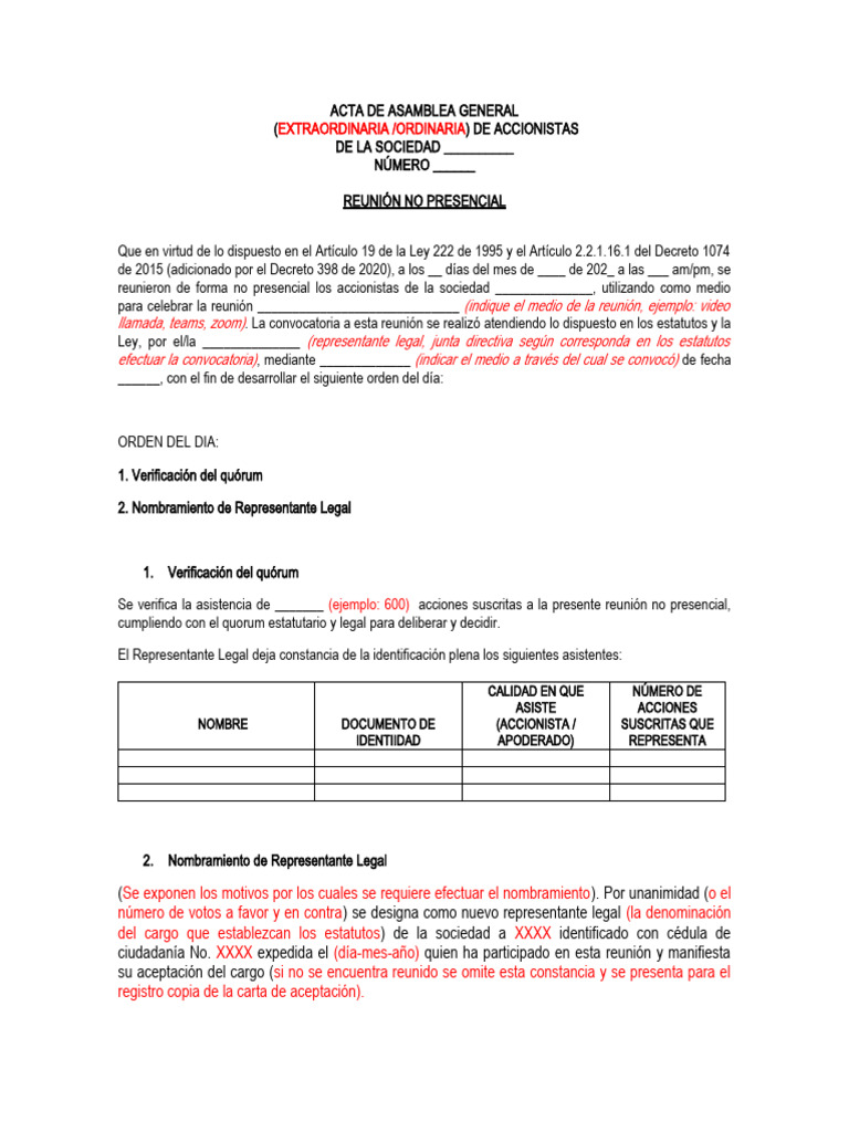Acta de Nombramiento de Representante Legal | PDF