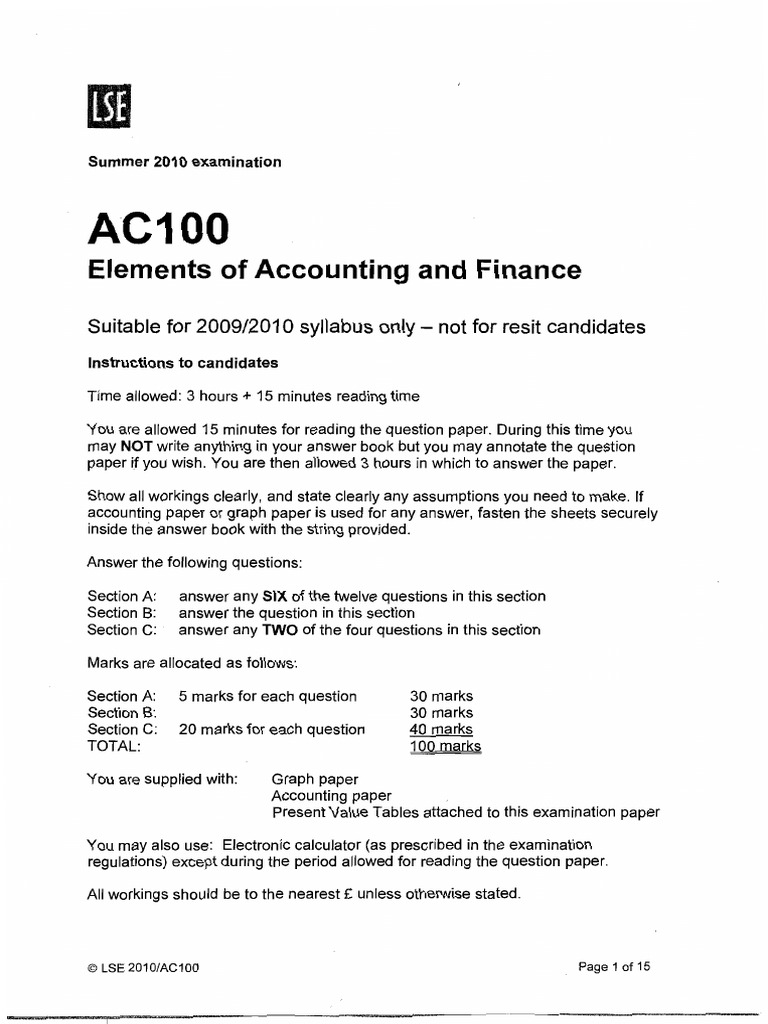 AC100 Exam 2010 | PDF