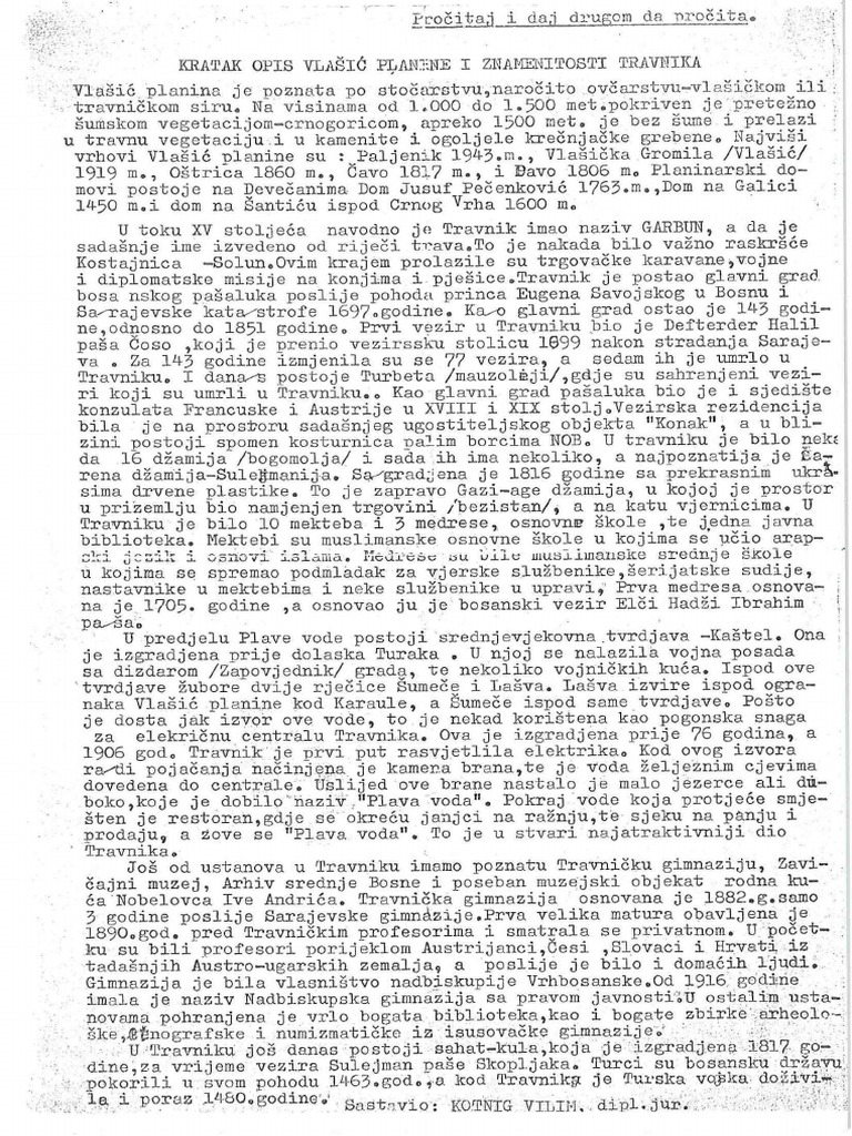 Kotnig Vilim Opis Vlasic Travnik | PDF