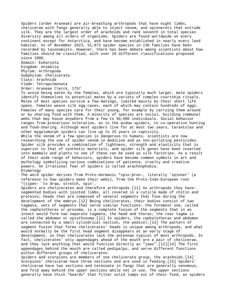 Spiders | PDF | Spider | Eye