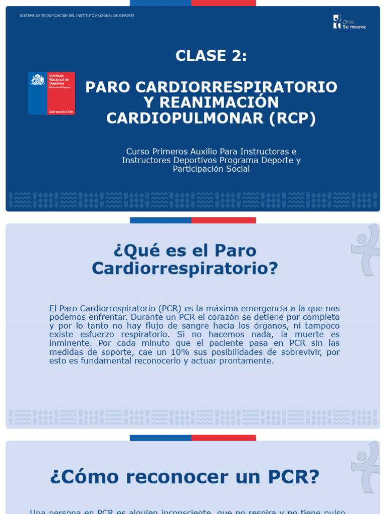 Clase N°2 PARO CARDIORRESPIRATORIO Y REANIMACIÓN CARDIOPULMONAR (RCP) | PDF | Reanimación ...