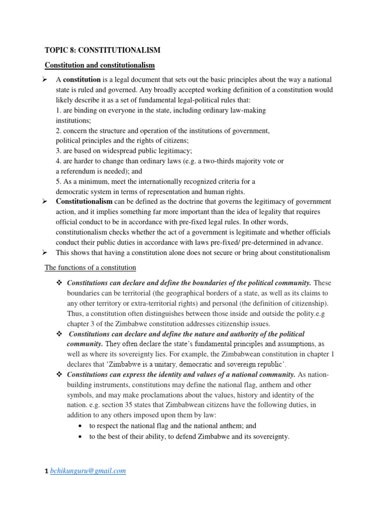 Topic 8 Constitutionalism Pdf