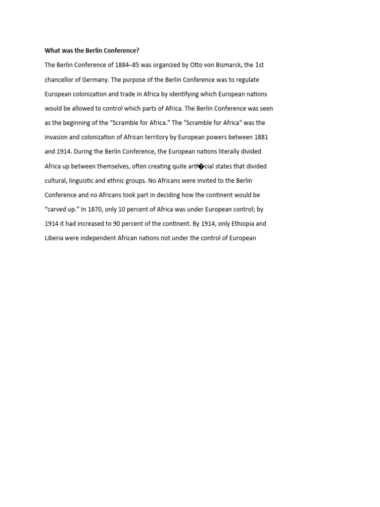 Overview of the Berlin Conference 1884-85 | PDF