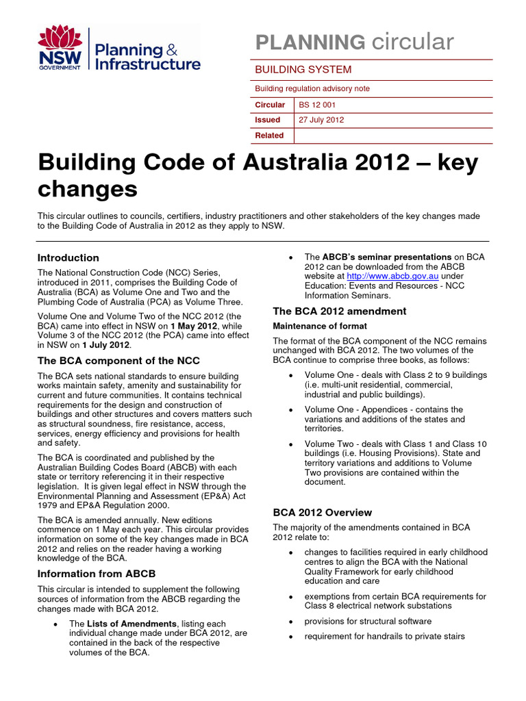 Planning Circular Building Code of Australia 2012 Key Changes 2012 07 ...