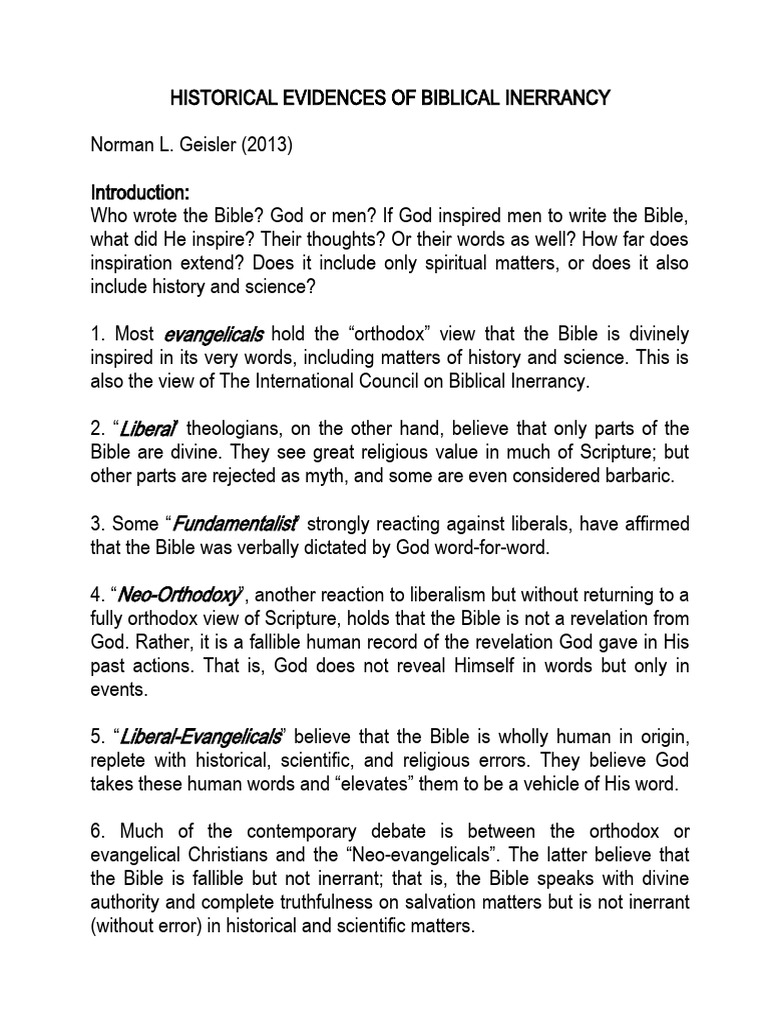 Historical Evidences of Biblical Inerrancy | PDF | Biblical Inerrancy ...