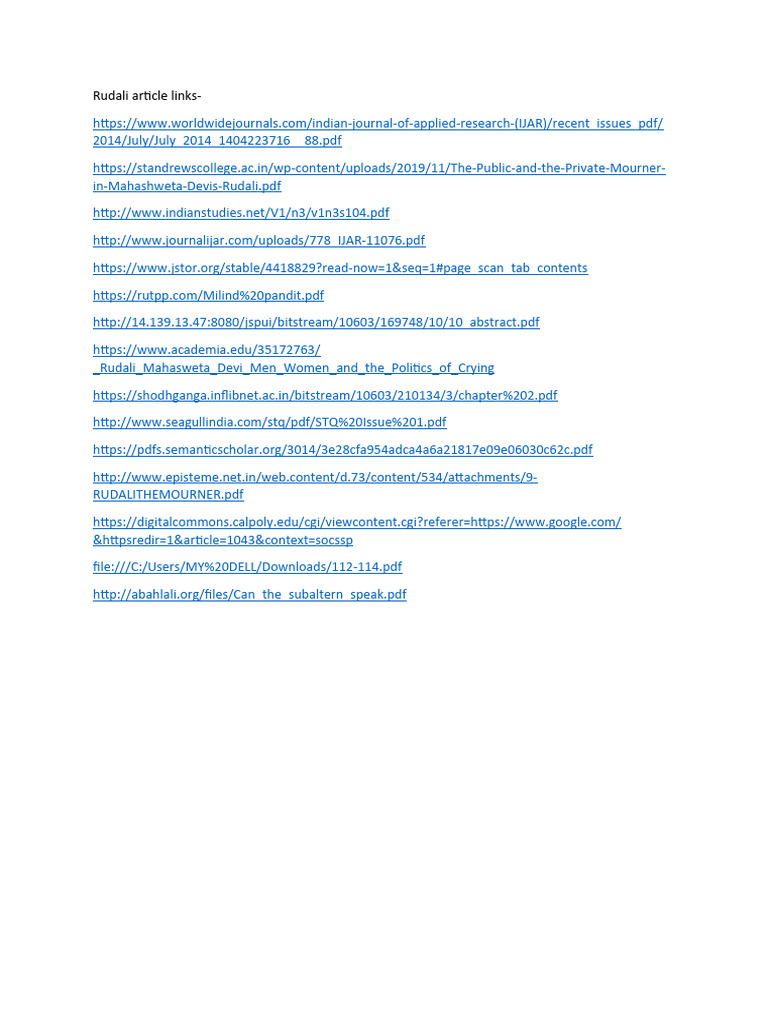 Rudali Article Links | PDF