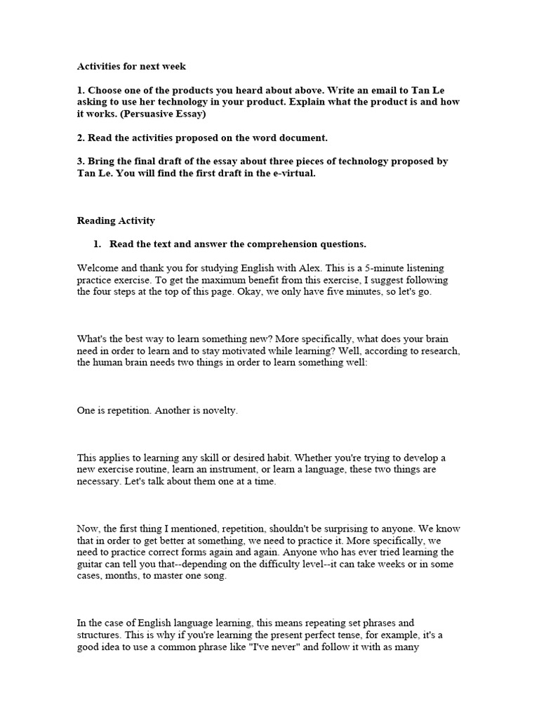 Reading Activity | PDF | Language Acquisition | Learning