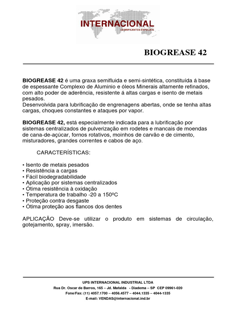 Biogrease 42: Lubrificante Especial | PDF | Materiais | Química