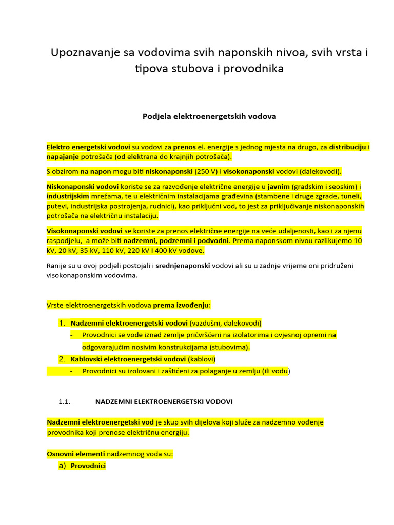 Skripta Za Elektroenergetske Vodove WORD 1 | PDF