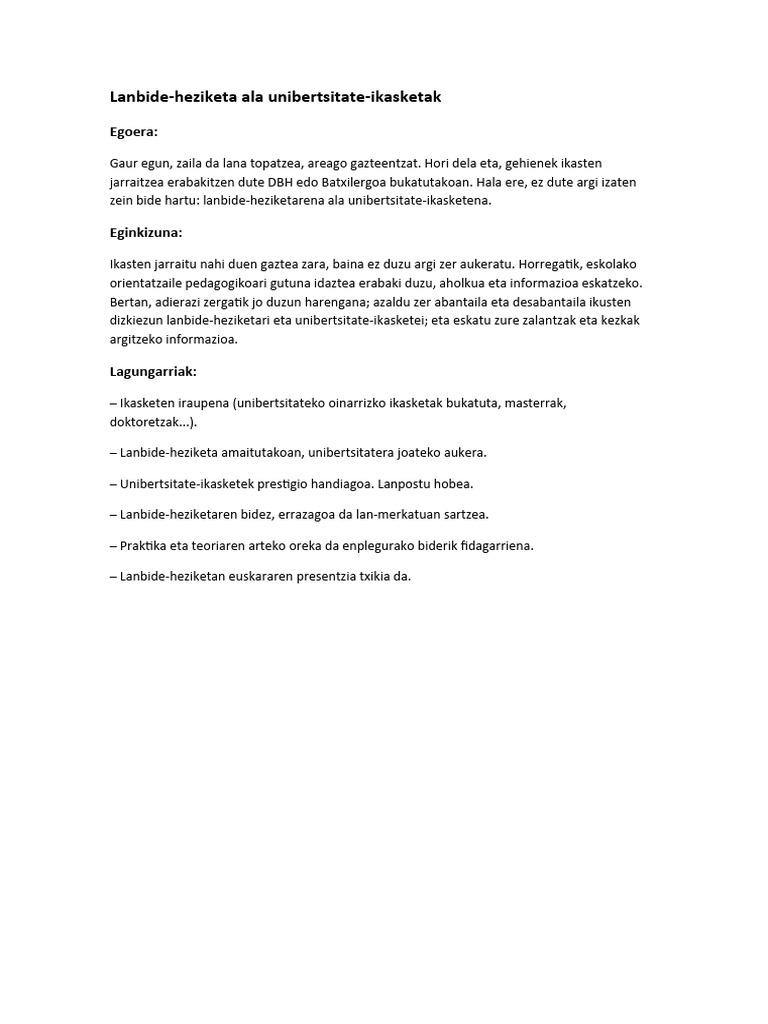 Lanbide Heziketa Ala Unibertsitatea | PDF