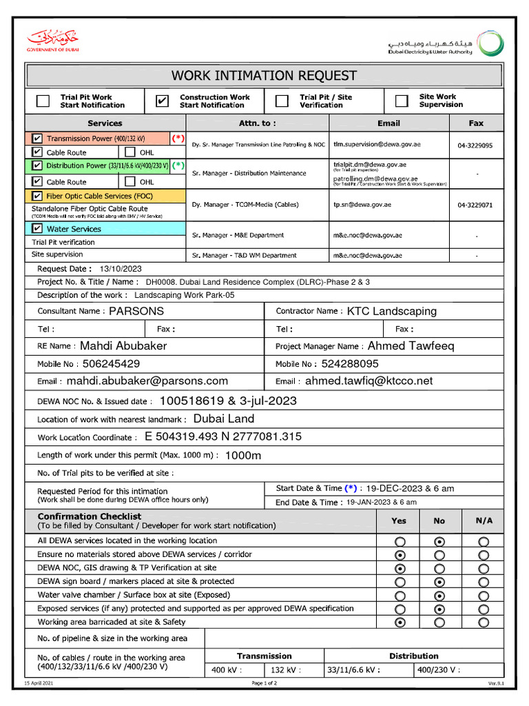 Work Intimation-Park-5 | PDF