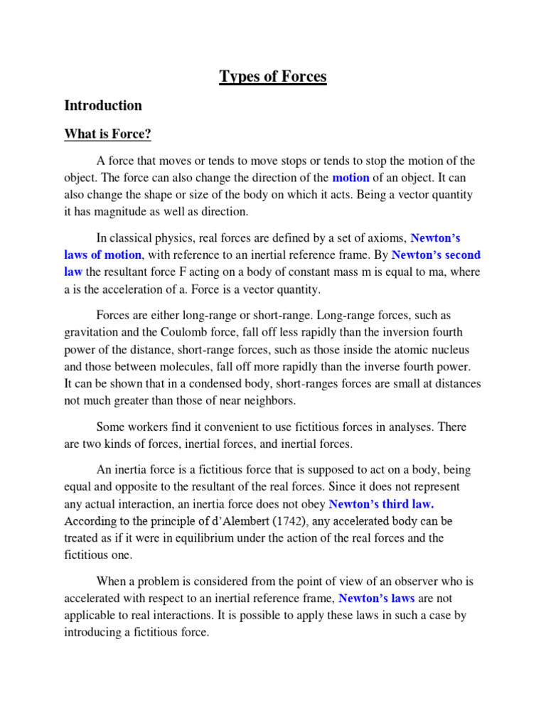 Types of Forces | PDF | Force | Acceleration