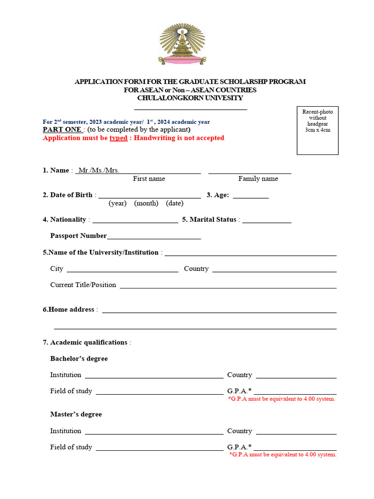 Application Form-ใบสมัครขอรับทุน | PDF | Insurance | Test Of English As ...