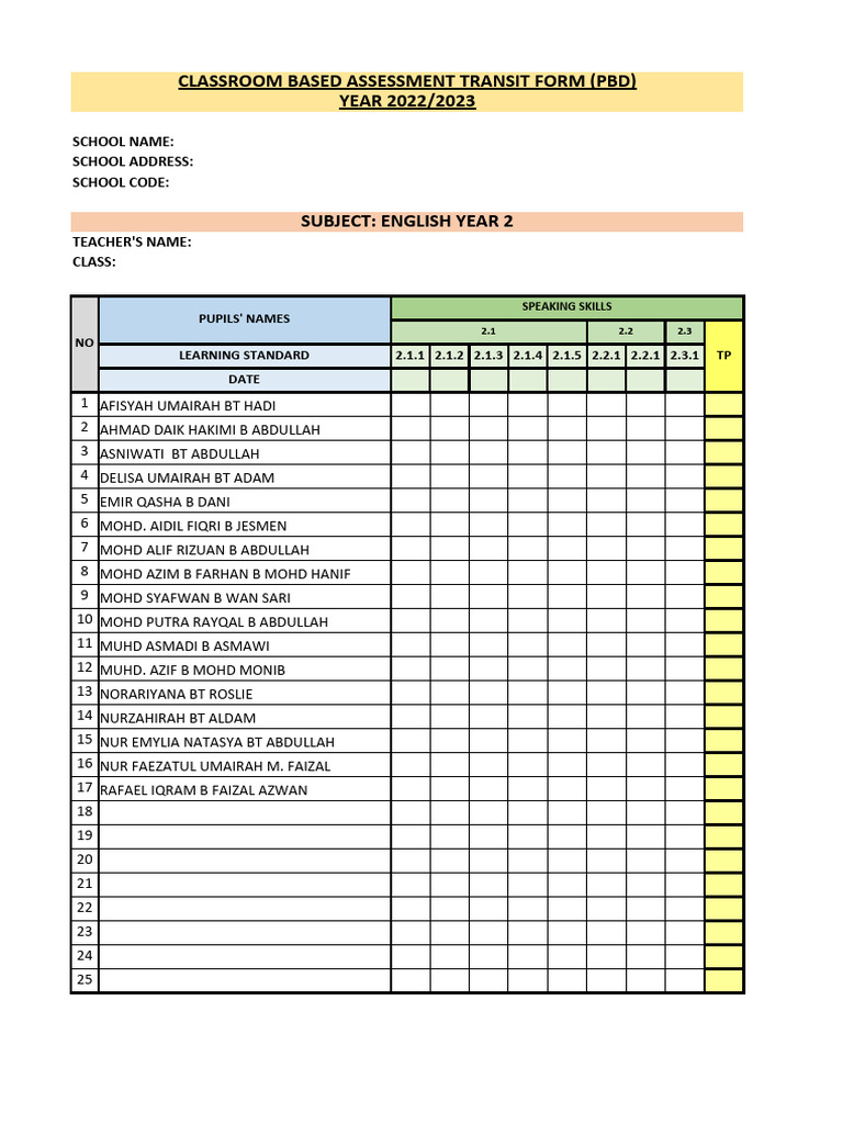Transit Form Eng Y2b (Speaking) | PDF