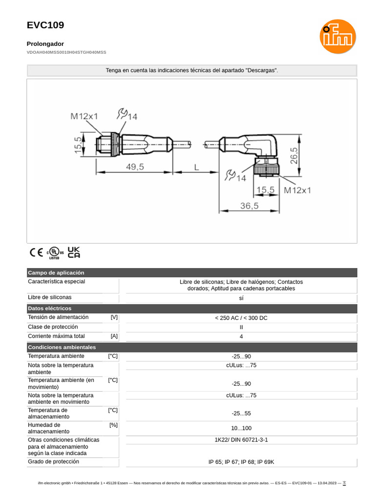 Prolongador EVC109: Especificaciones Técnicas | PDF | Conector ...