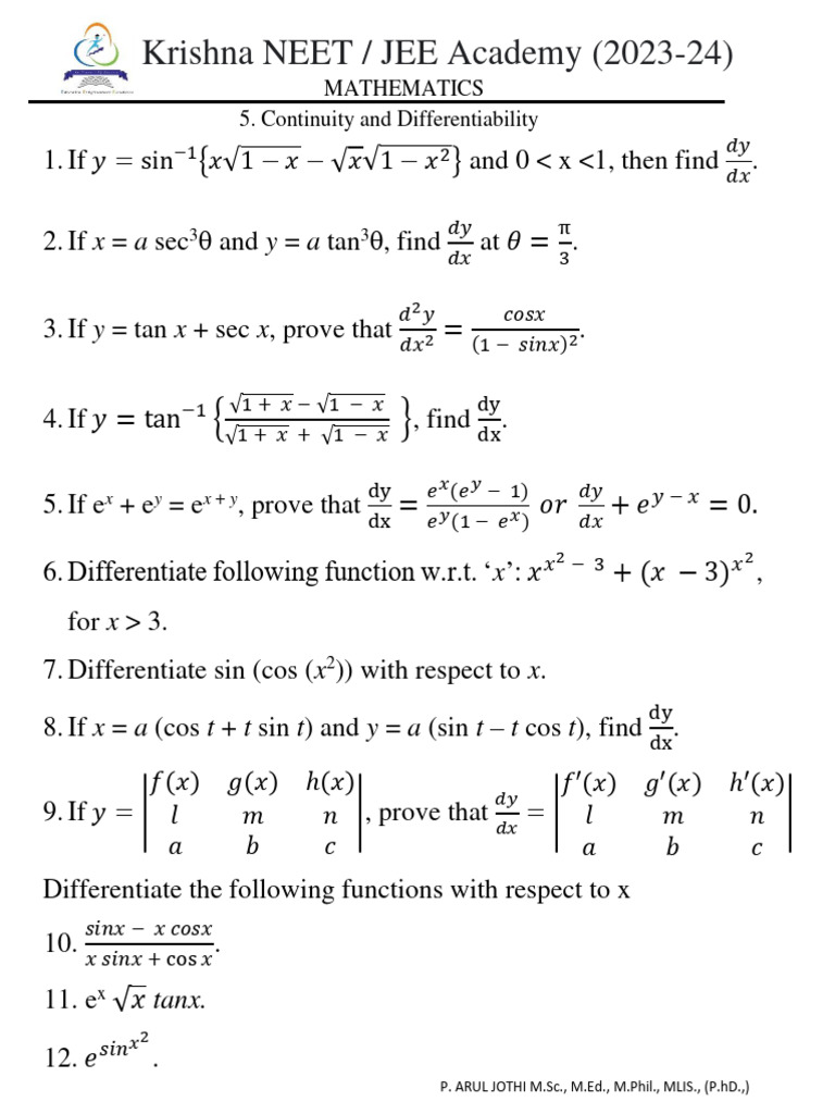 Calculus Problems: Continuity & Differentiability | PDF