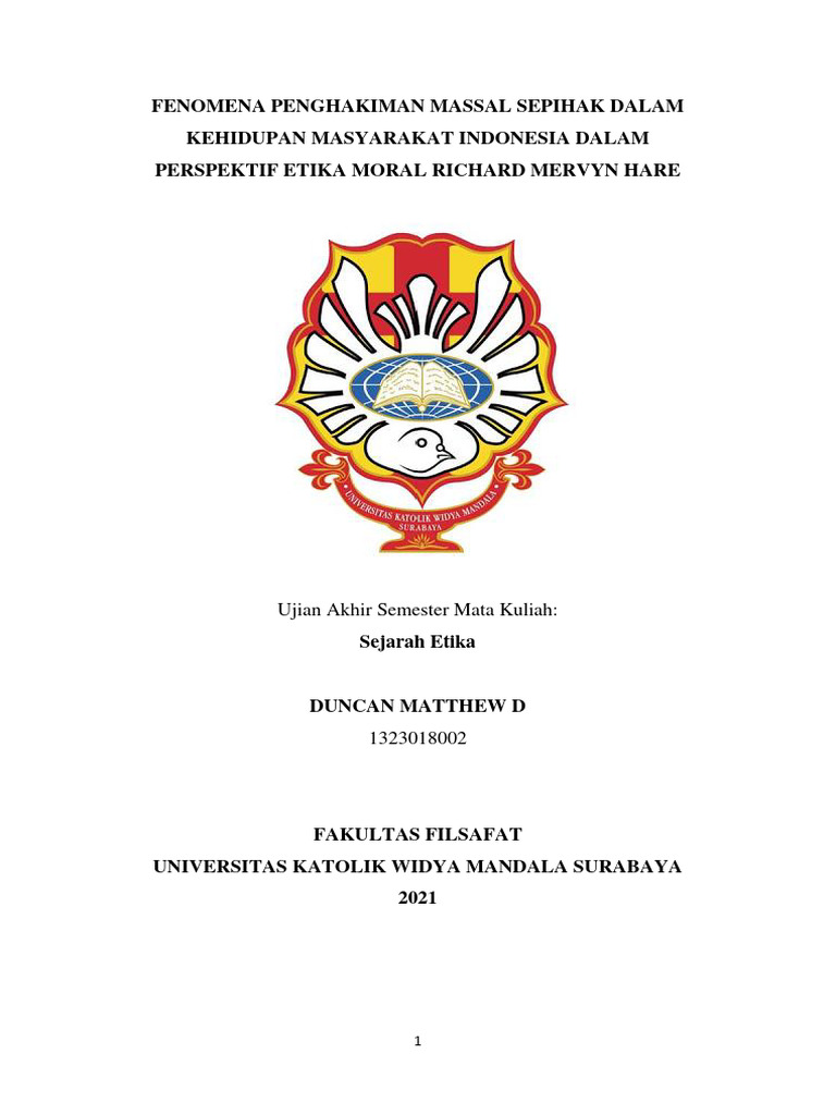 Fenomena Penghakiman Massal Sepihak Dalam Kehidupan Masyarakat Indonesia Dalam Perspektif Etika ...