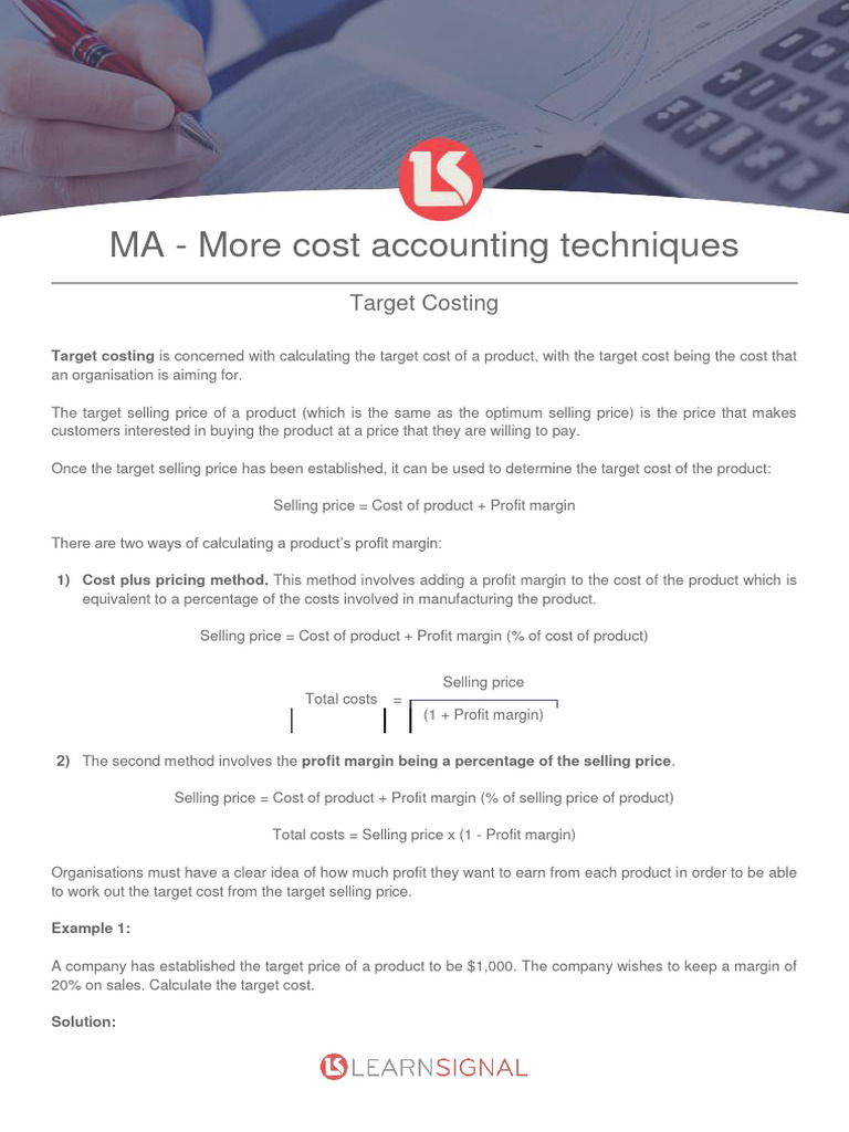 Target Costing and Selling Price Calculation | PDF