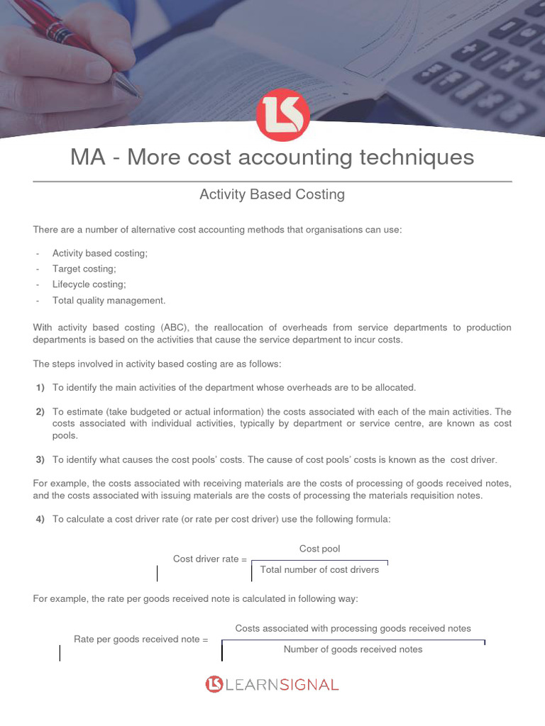 45 Activity Based Costing Notes Pdf Cost Business Process
