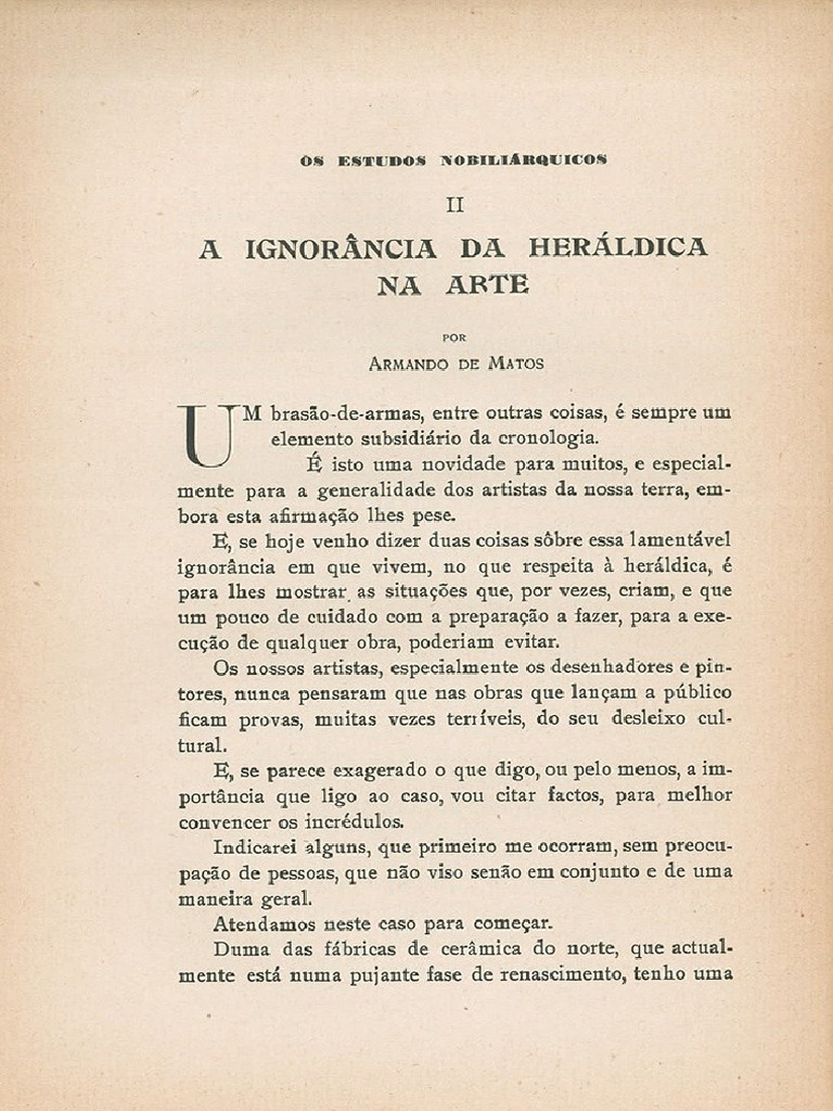 A IGNORÂNCIA DA HERÁLDICA NA ARTE. Armando de Matos, 1932 | PDF