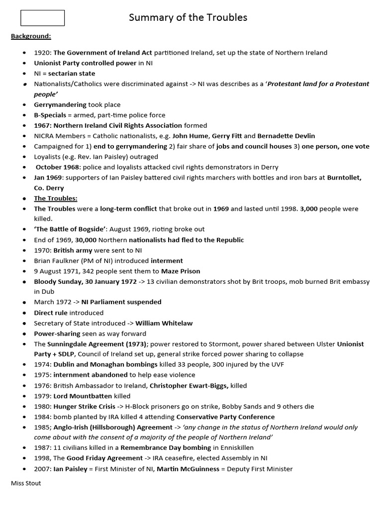 The Troubles Summary | PDF | The Troubles | Unionism In Ireland