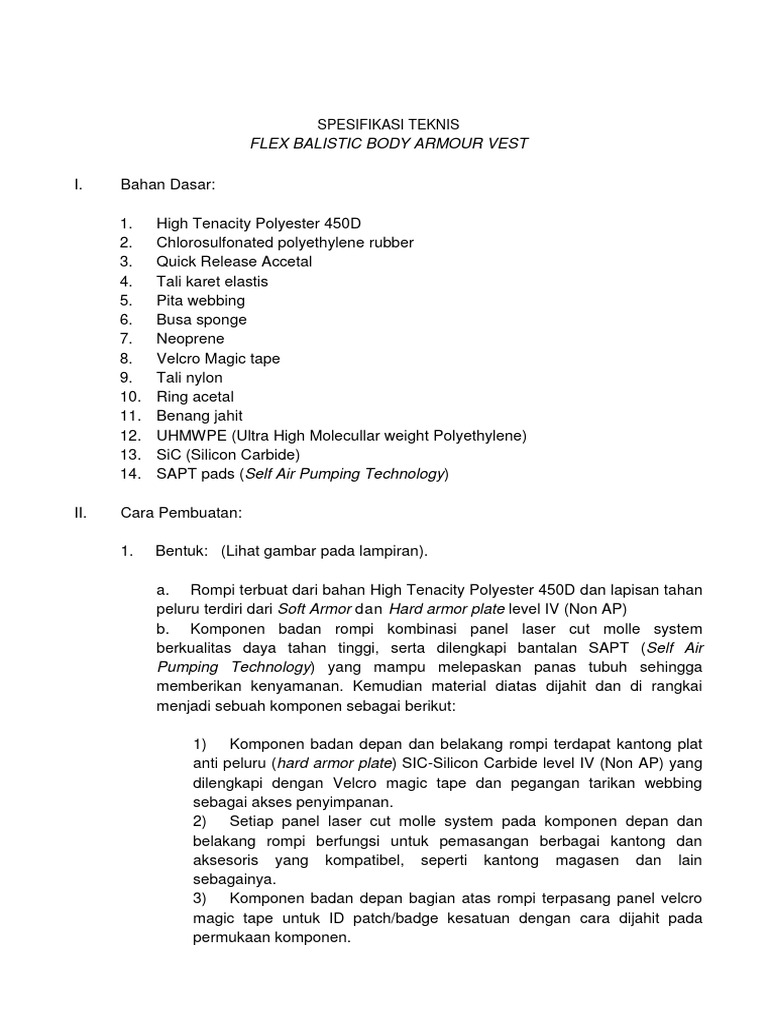 SPEK FLEX BALISTIKbody Armour Berat 6,8 KG 2024 Lev IV Non AP Hijau ...