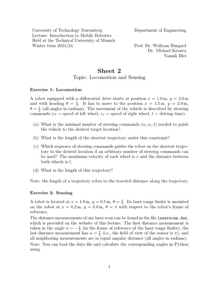 Mobile Robotics Excercise Sheet 2 | PDF