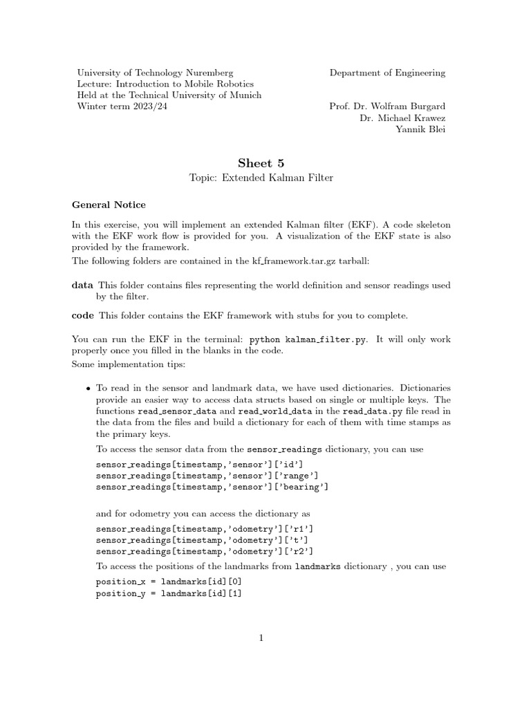 Mobile Robotics Excercise Sheet 5 Pdf
