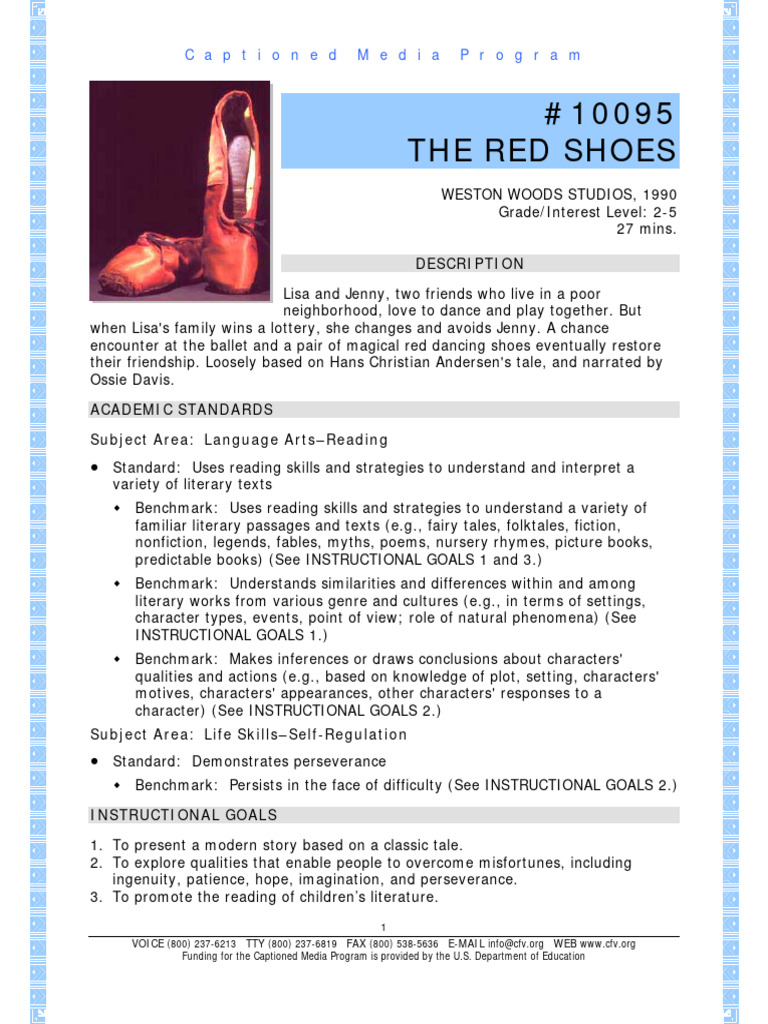#10095 The Red Shoes: Description | PDF | Hans Christian Andersen | Dances