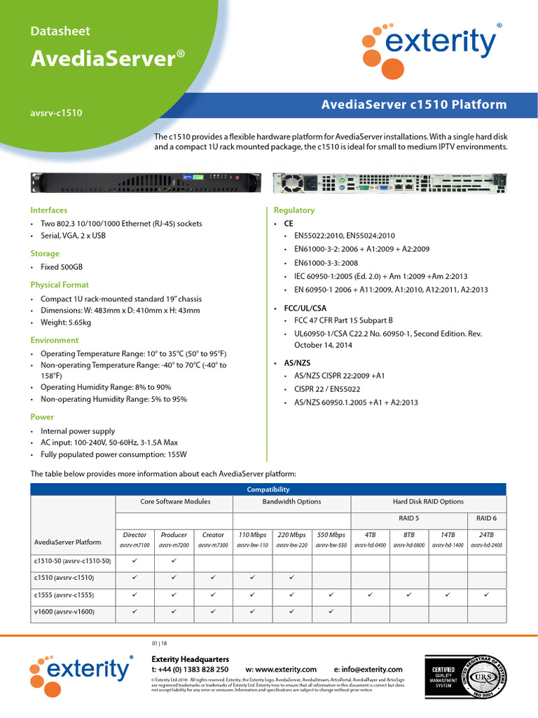 DataSheet AvediaServer c1510 | PDF | Electronics | Computing