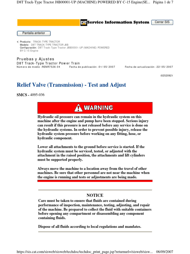 Relief Valve (Transmission) - Test and Adjust | PDF | Tractor | Valve
