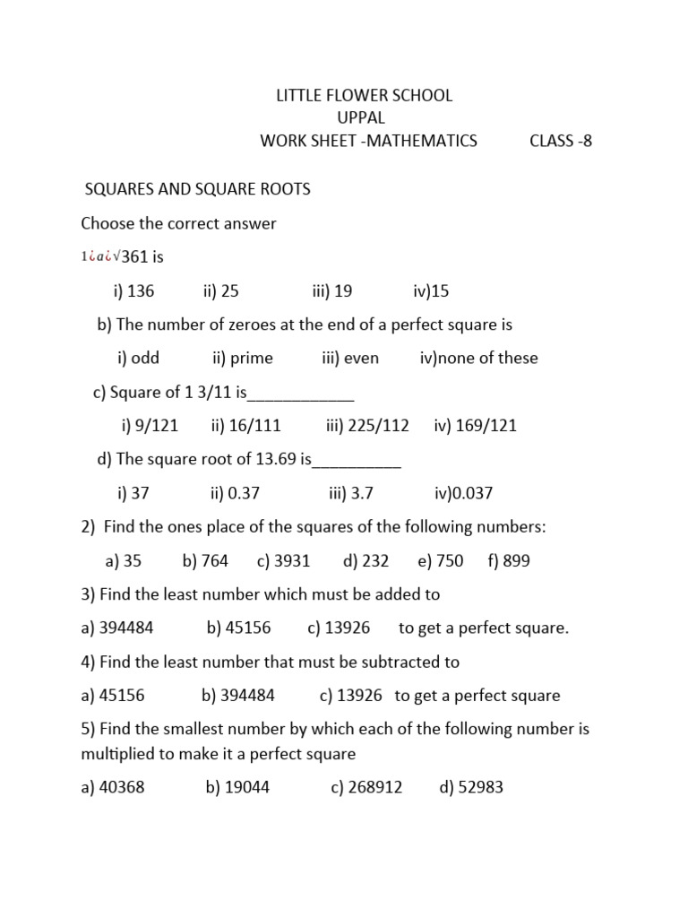 Squares and Square Roots | PDF