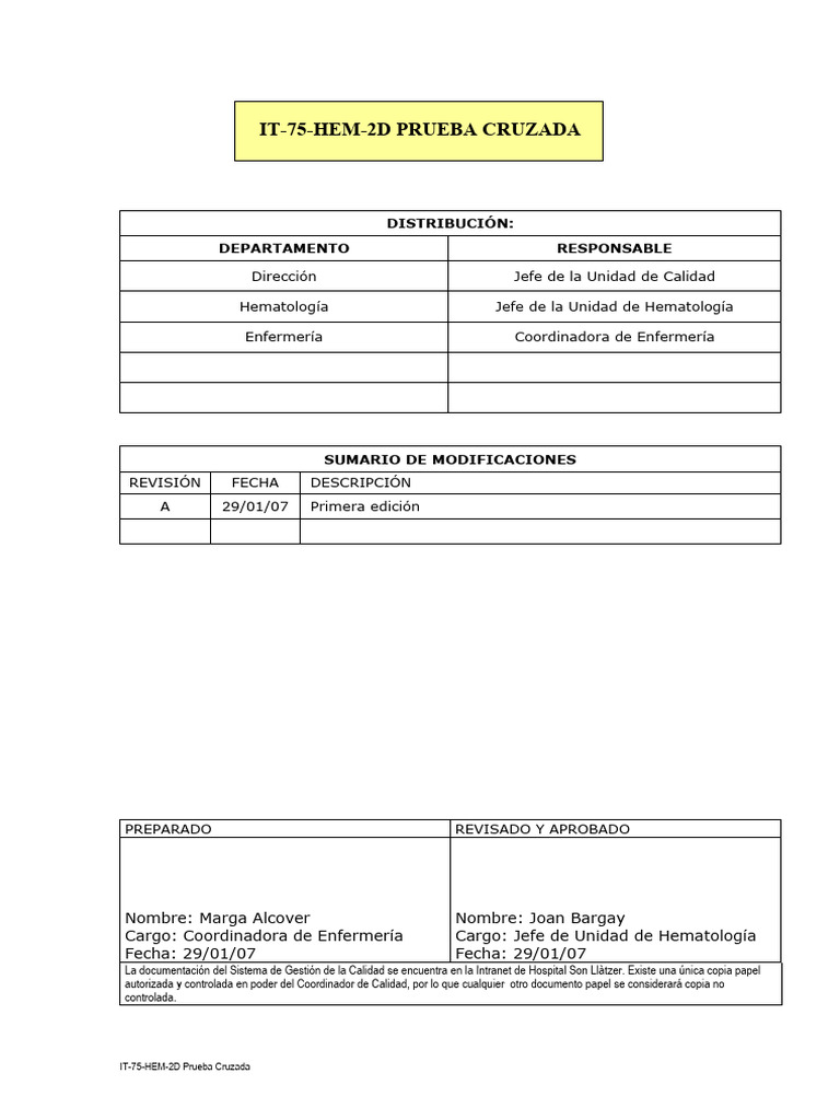 IT 75 HEM 2D Prueba Cruzada Sss | PDF | Sangre | Hematología