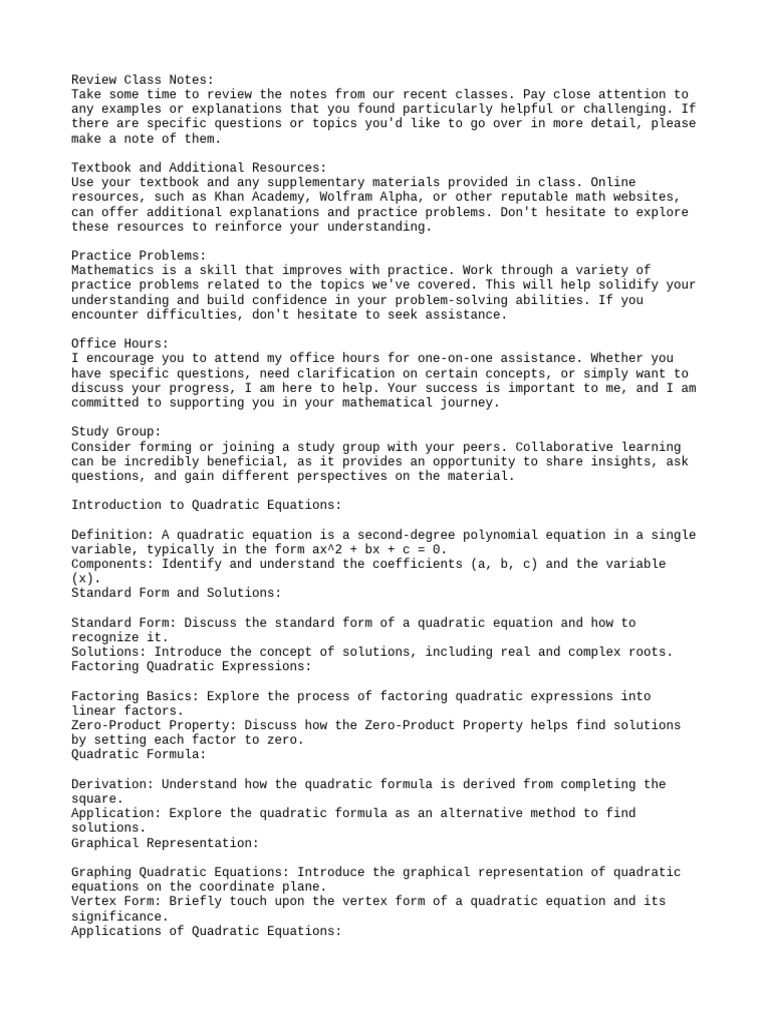 Quadratic Equations Study Guide | PDF | Quadratic Equation | Equations