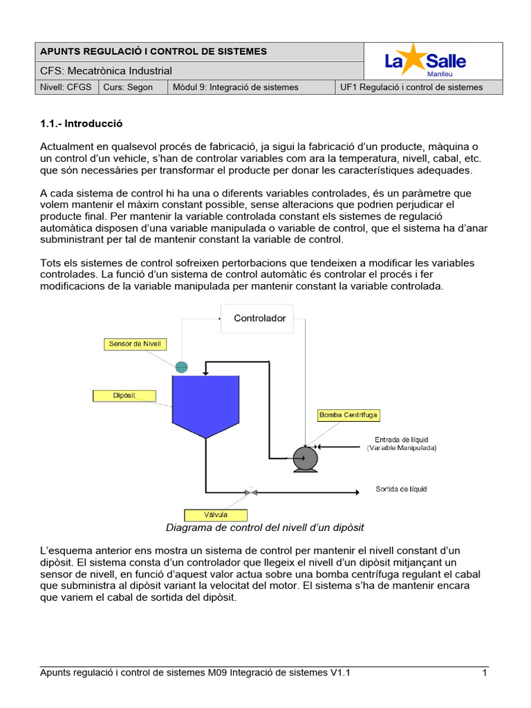 Apunts UF1 Regulació I Control de Sistemes | PDF