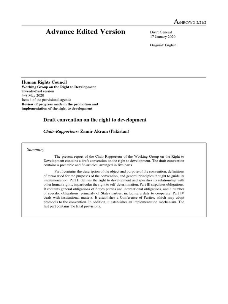 Draft Convention On The Right To Development | Download Free PDF ...