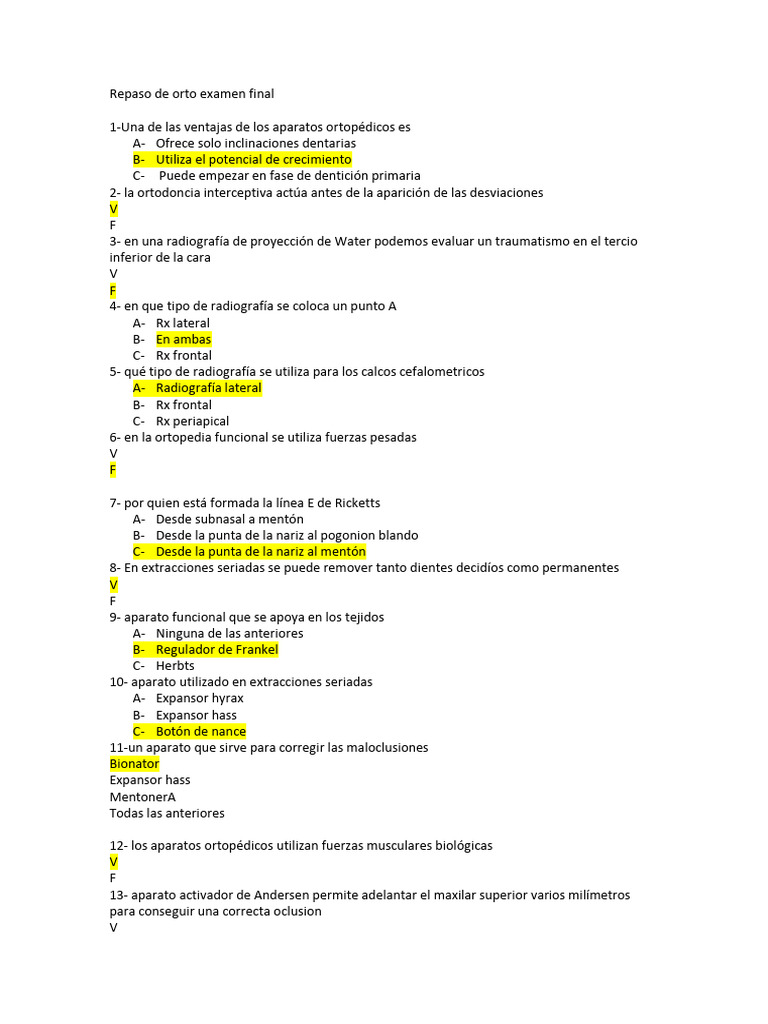 Ortodoncia Repaso Examen Final | PDF | Ortodoncia | Cara