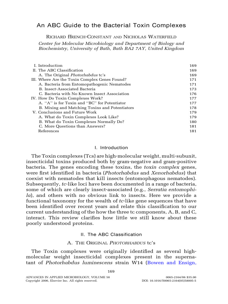 ABC Guide To The Bacterial Toxin Complexes - 2005 | PDF | Pseudomonas ...