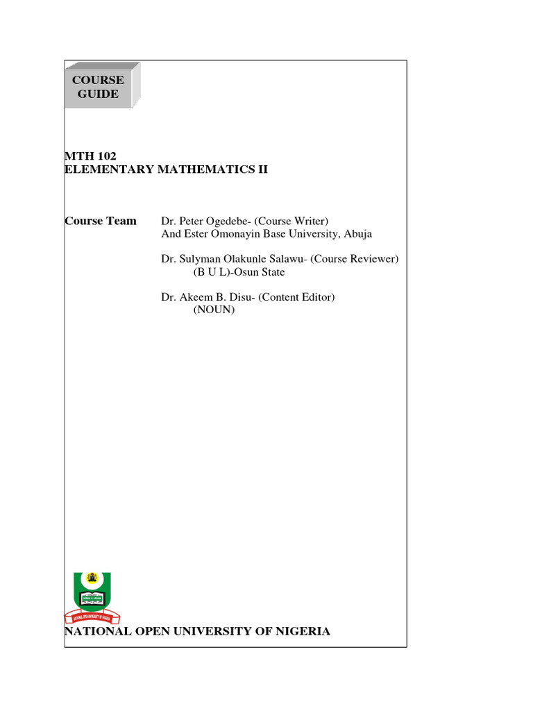 MTH 102 Elementary Mathematics II | PDF | Function (Mathematics) | Polynomial
