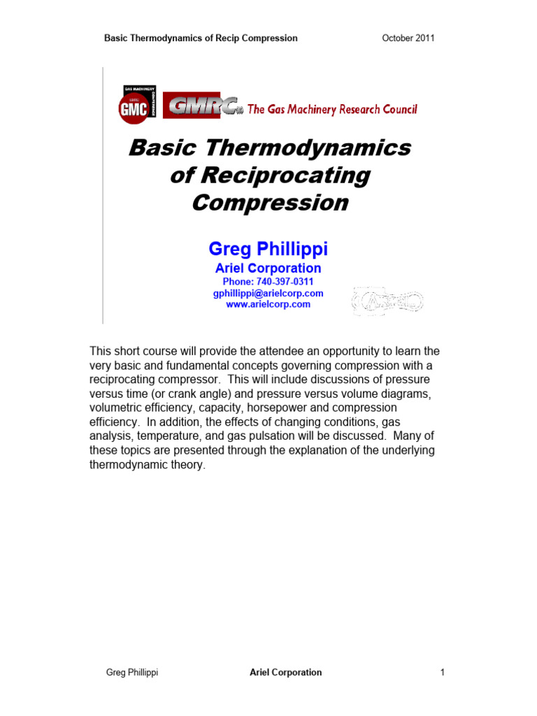 Basic Thermodynamics of Reciprocating Compression | PDF | Gases ...