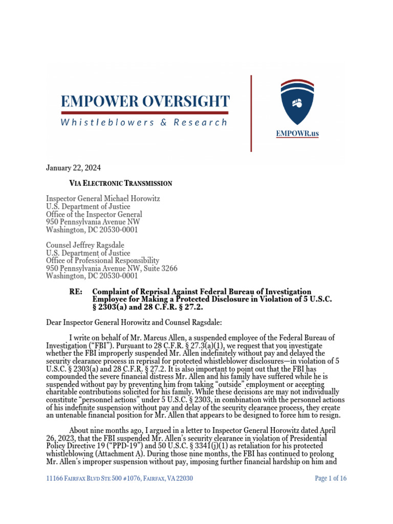 Empower Oversight Letter | PDF | Classified Information In The United ...