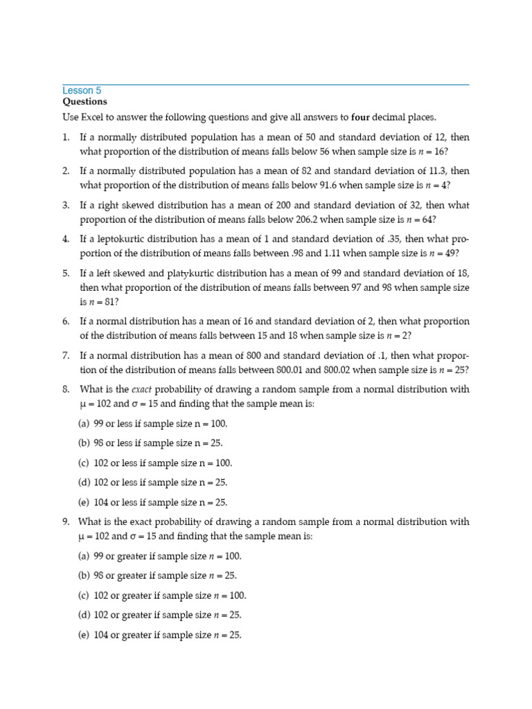 PSYC315 Lesson5 Excel Problems | PDF | Sample Size Determination ...