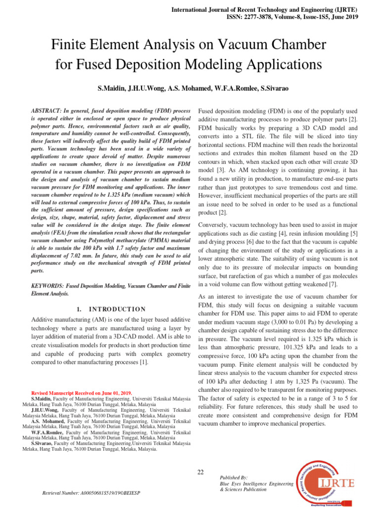 Finite Element Analysis On Vacuum Chamber For Fused Deposition Modeling Applications | PDF ...